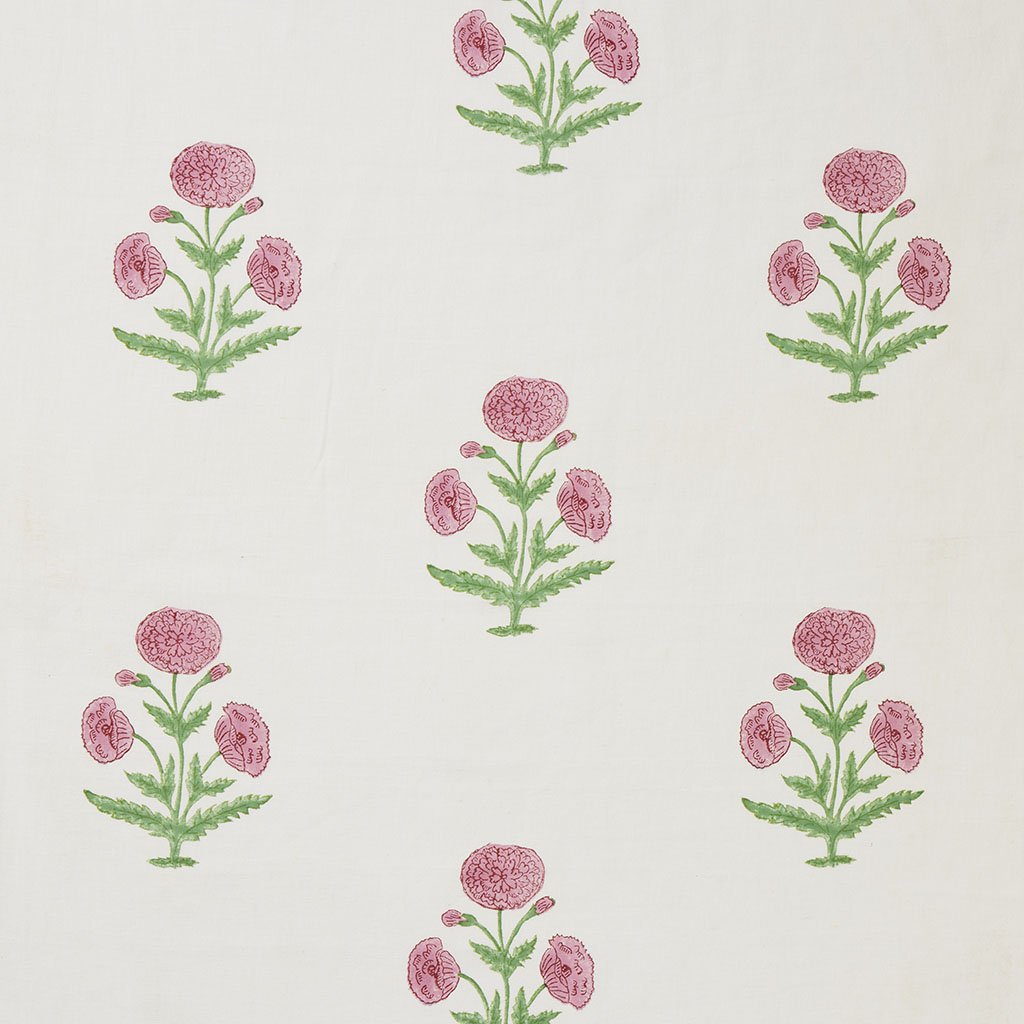 Poppy Block printed Fabric Linen Rose/Grass – Molly Mahon