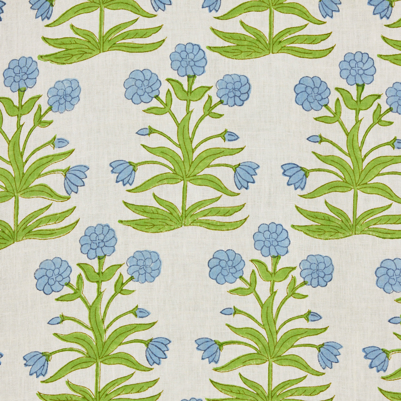 Molly Mahon Mughal Block printed fabric Linen Sky Pistachio
